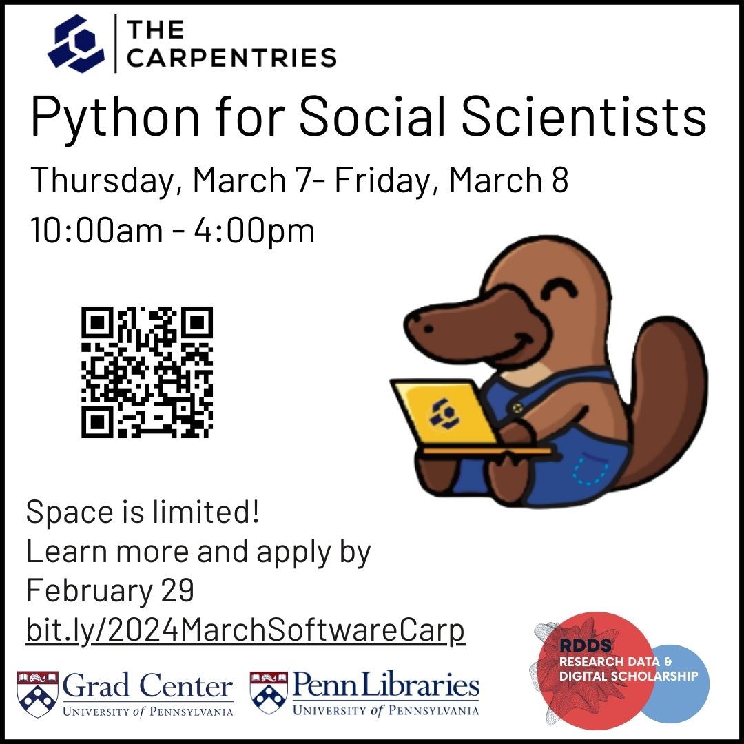 Graduate Carpentries: Python for Social Scientists, Day 2 | Penn Libraries