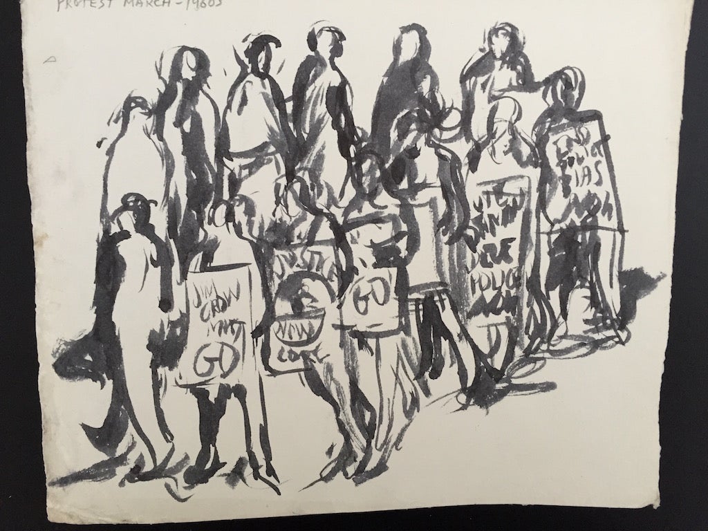 [Protest drawing no. 9] Protest march, 1960s | Penn Libraries